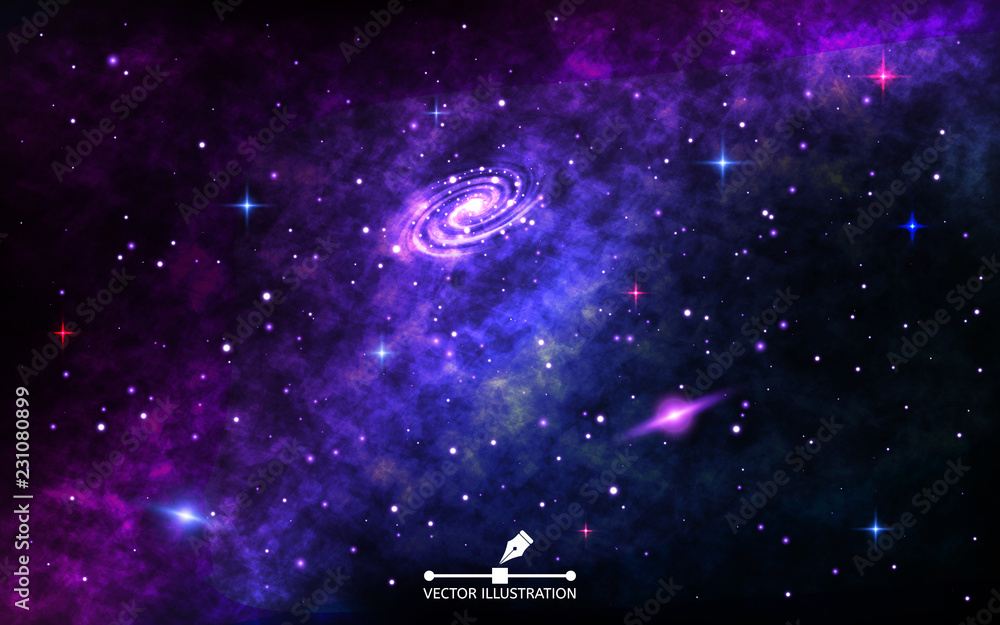 Space background. Cosmic backdrop with nebula. Outer space with bright ...