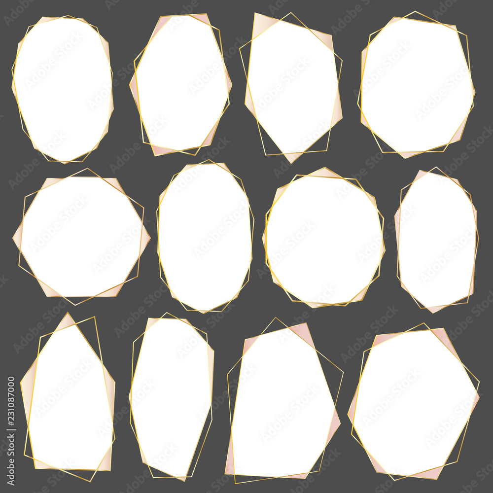 Set of geometric gold frame, Decorative element for wedding card ...