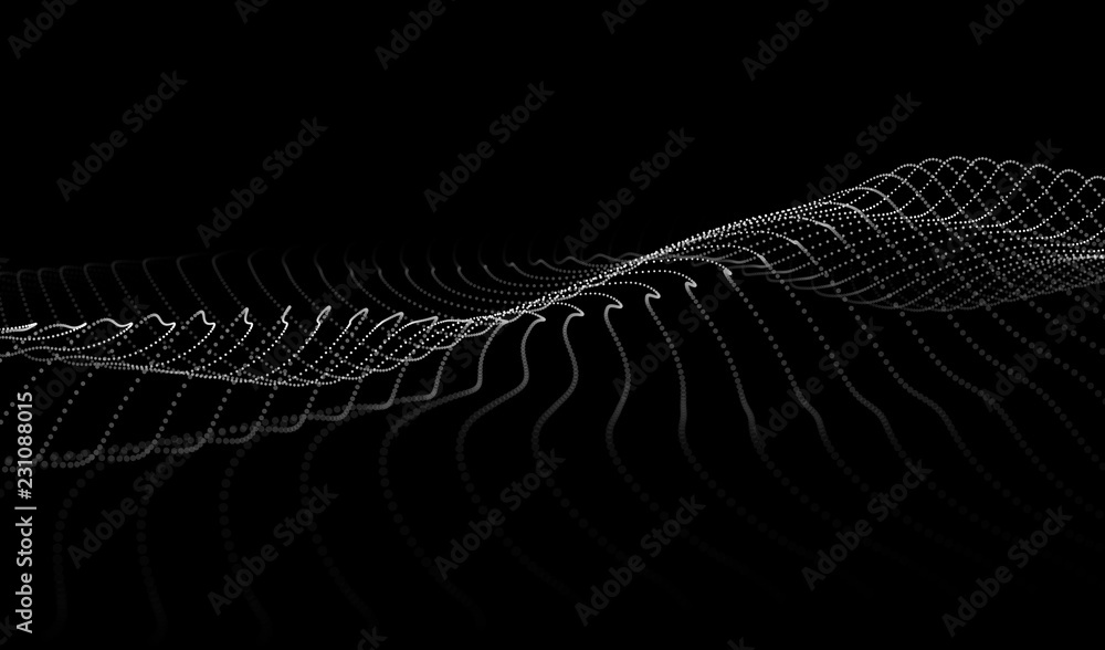 Wave 3d. Wave of particles. Futuristic point wave. Design for poster ...