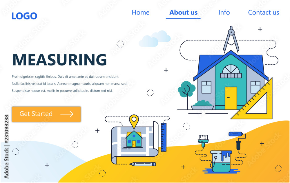 Vector web site linear art design template. House construction building ...