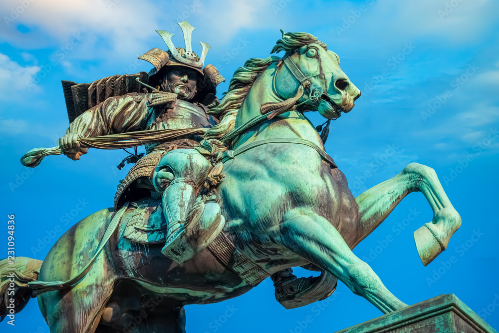 Statue of the great samurai Kusunoki Masashige, famed Japanese samurai ...