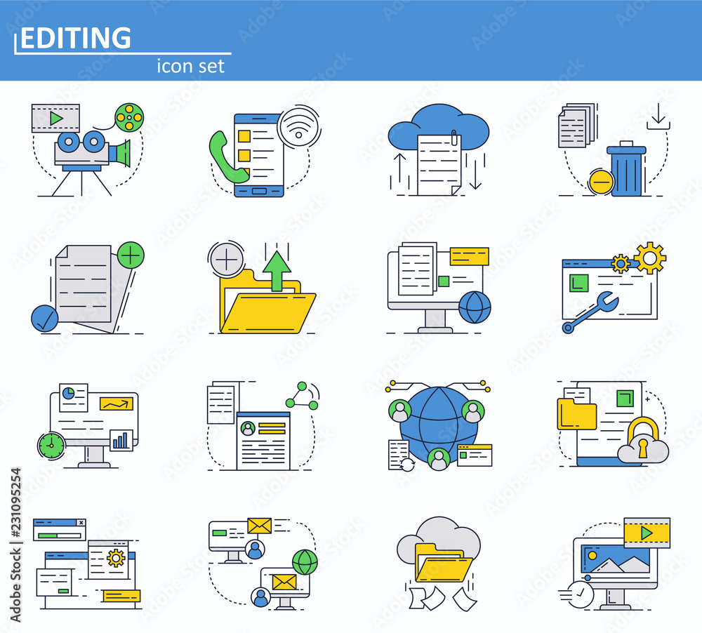 Vector set of computer services icons in thin line style. Messages ...