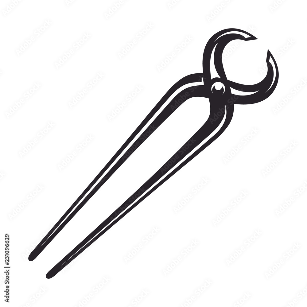 Vintage pliers, monochrome icon, blacksmith tools. Vector illustration ...