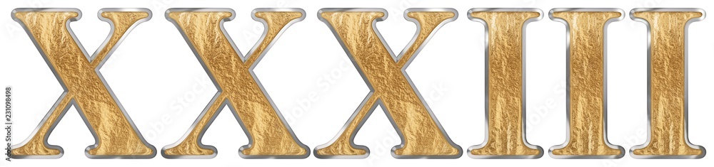 Roman numeral XXXIII, tres et triginta, 33, thirty three, isolated on ...