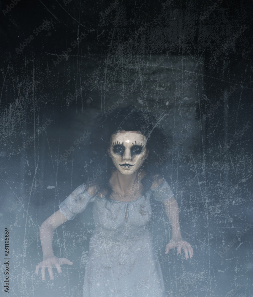 ghost woman in creepy mask as she have to hiding her face,3d ...