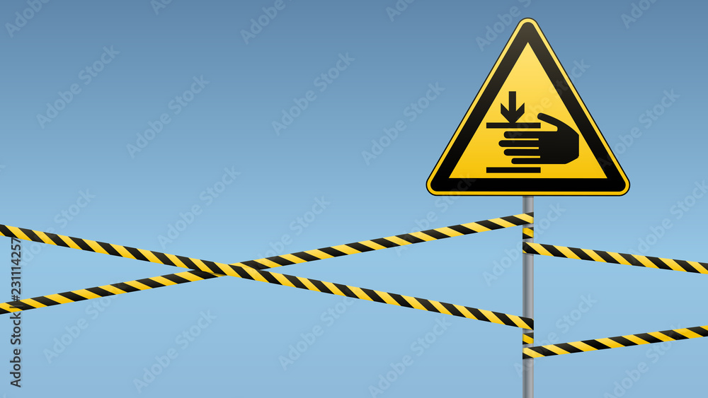 Caution, hands may be injured. Warning sign safety. Attention is ...
