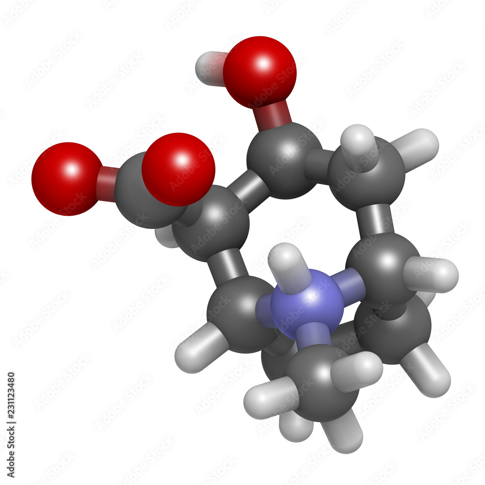 Ecgonine coca alkaloid molecule. Metabolite of cocaine. 3D rendering ...