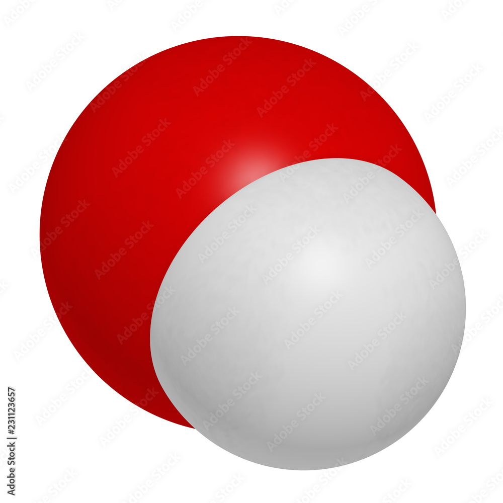 Hydroxide anion, chemical structure. 3D rendering. Atoms are ...