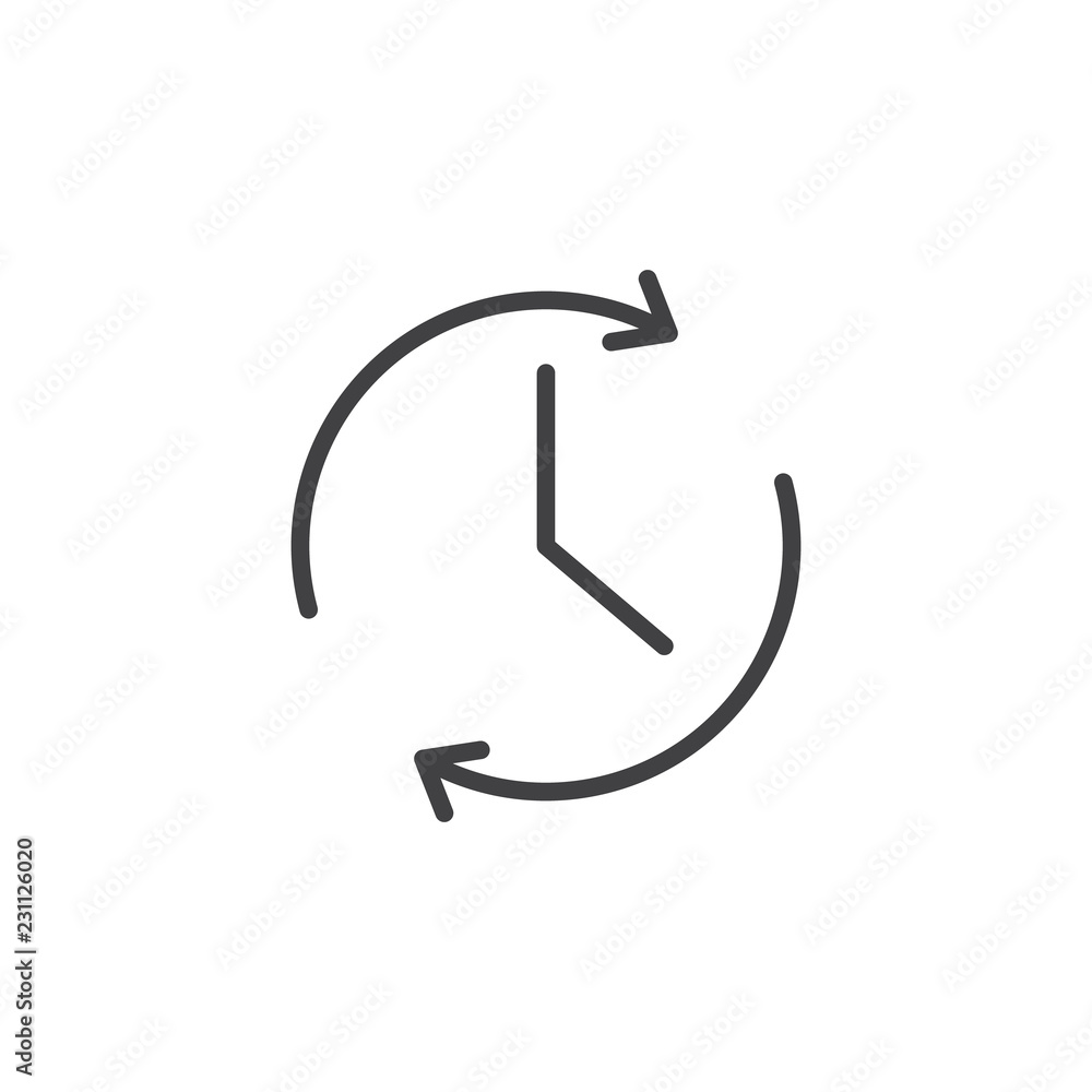 Clock and rotation arrows outline icon. linear style sign for mobile ...