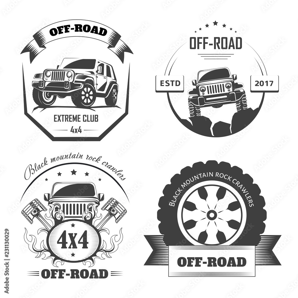 Off-road 4x4 extreme car club logo templates for design projects. Stock ...