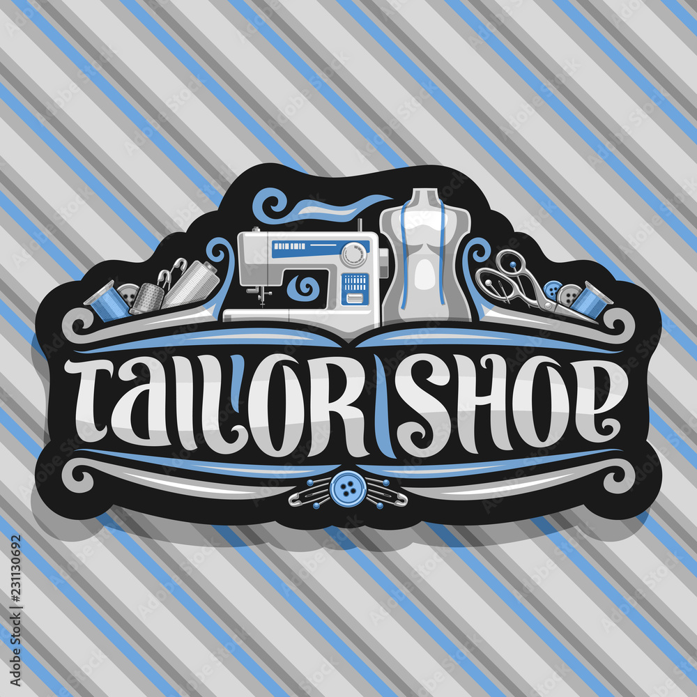 Vector logo for Tailor Shop, dark sign with modern sewing machine, male ...