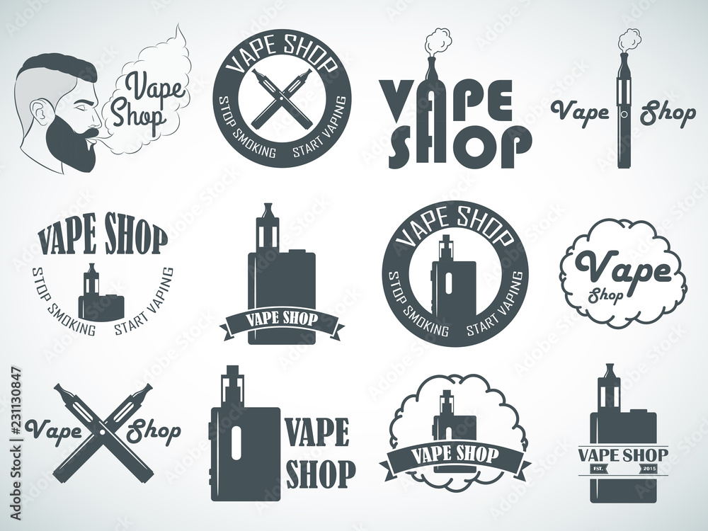 Set of vape, e-cigarette logo, emblems and badges isolated on white ...