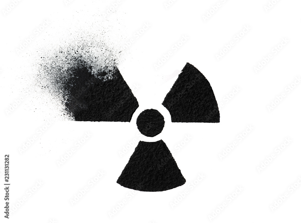 Radioactive hazard. Representation of radioactive material spewing out ...