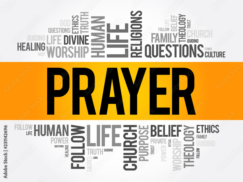 Prayer word cloud collage, religion concept background Stock Vector ...