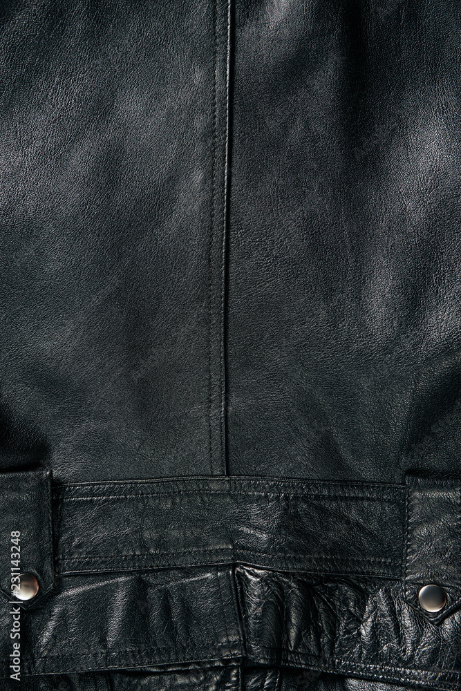 full frame of black leather jacket as background Stock Photo | Adobe Stock