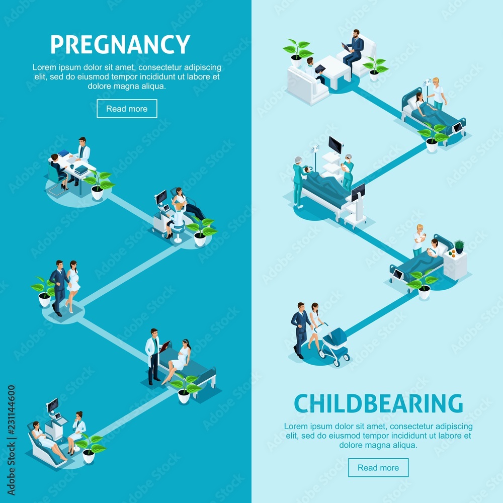 Isometric Illustrations banners, concept work hospital, medical ...