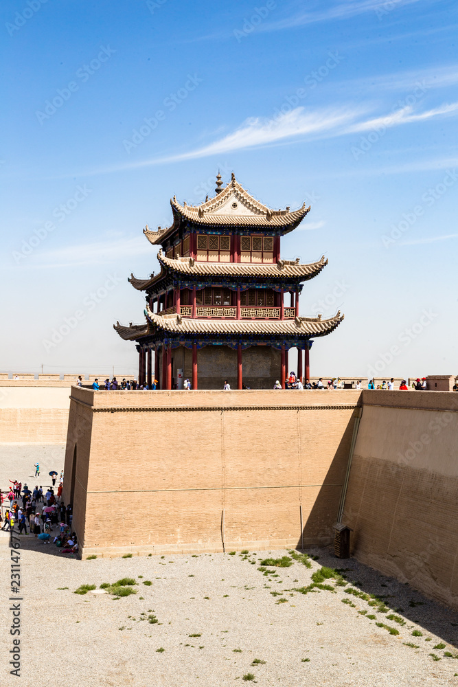 One of the towers of Jiayuguan Fort, China. Known as "first pass under ...