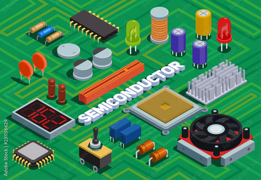 Semiconductor Isometric Background Stock Vector | Adobe Stock