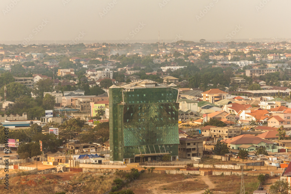 High view point cityscape of Accra, Ghana. Construction site of a new ...