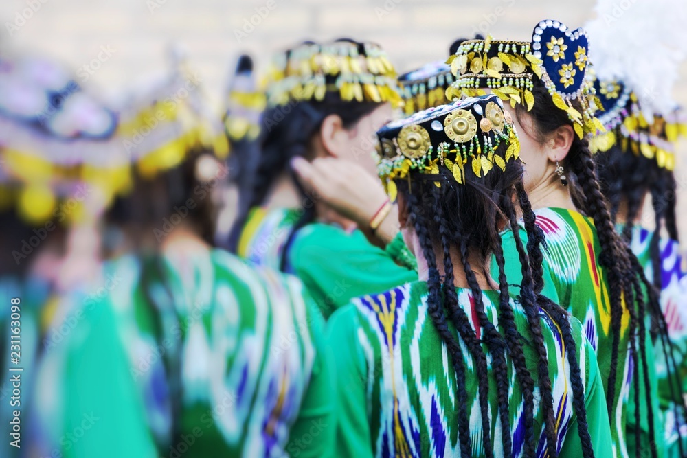 Folk dancers performs traditional dance at local festivals in Khiva ...