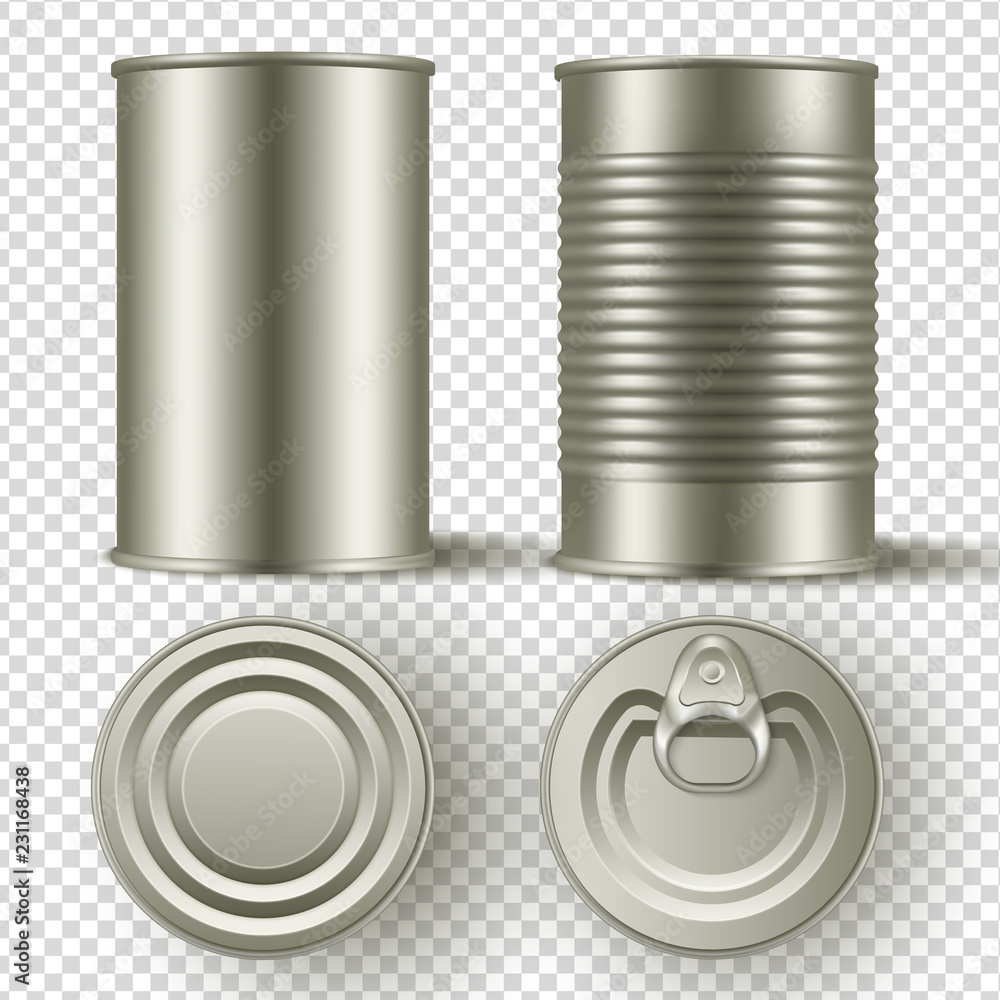 Realistic 3d tin can mock up set. Top and side view Stock Vector ...