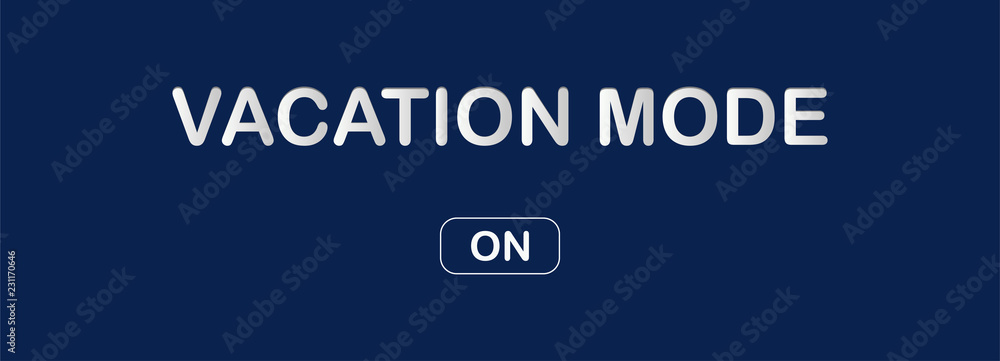 Vacation mode banner symbol isolated on blue background. Stock Vector ...