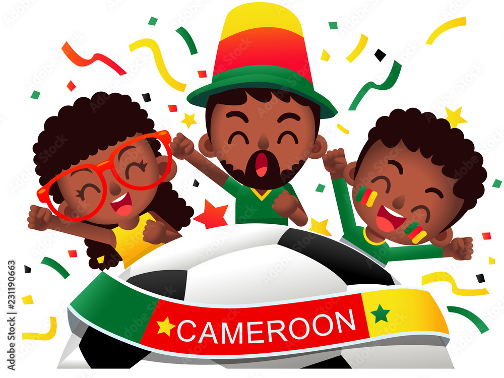 Vector illustration of Cameroon football fans characters celebrating ...