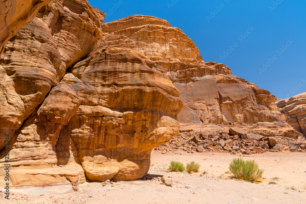 Ancient image of the stone head in Wadi Rum, The Valley of the Moon ...