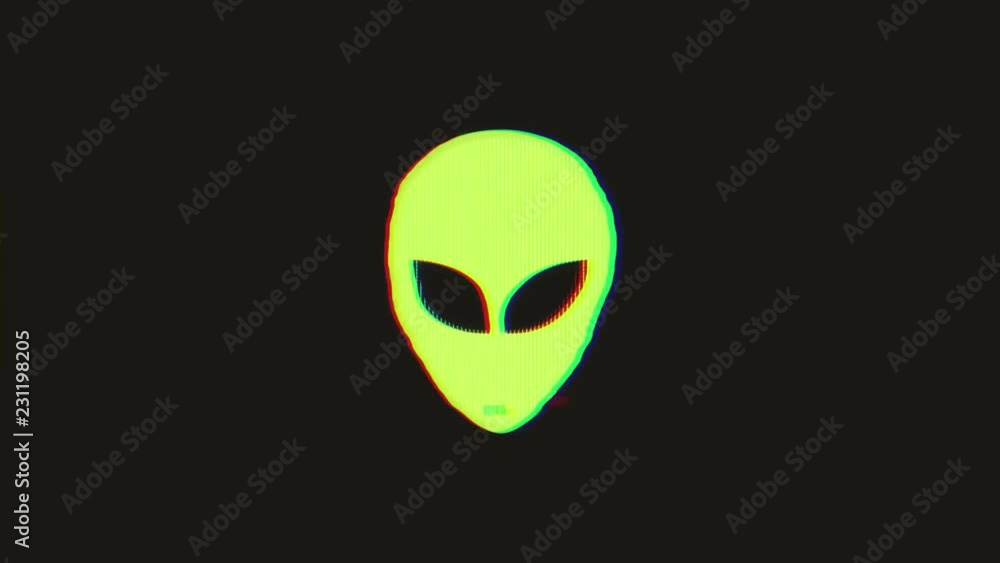 Alien Icon On Vintage Glitch Background/ Animation of a vintage alien ...