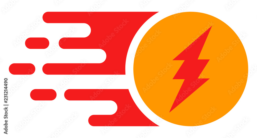Electric charge icon with fast speed effect in red and yellow colors ...