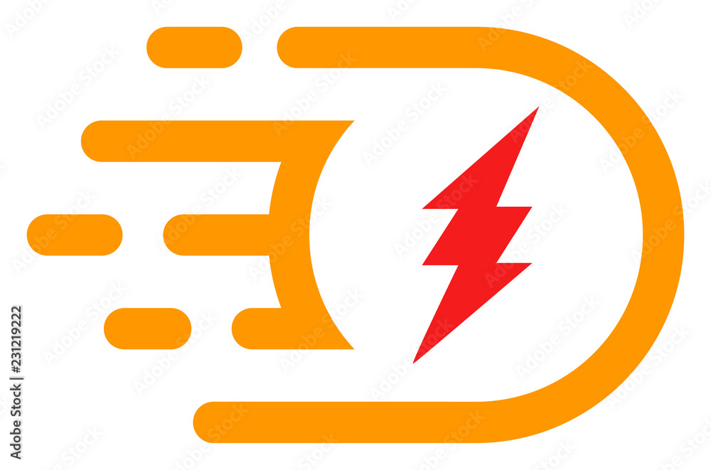 Electric power icon with fast rush effect in red and yellow colors ...