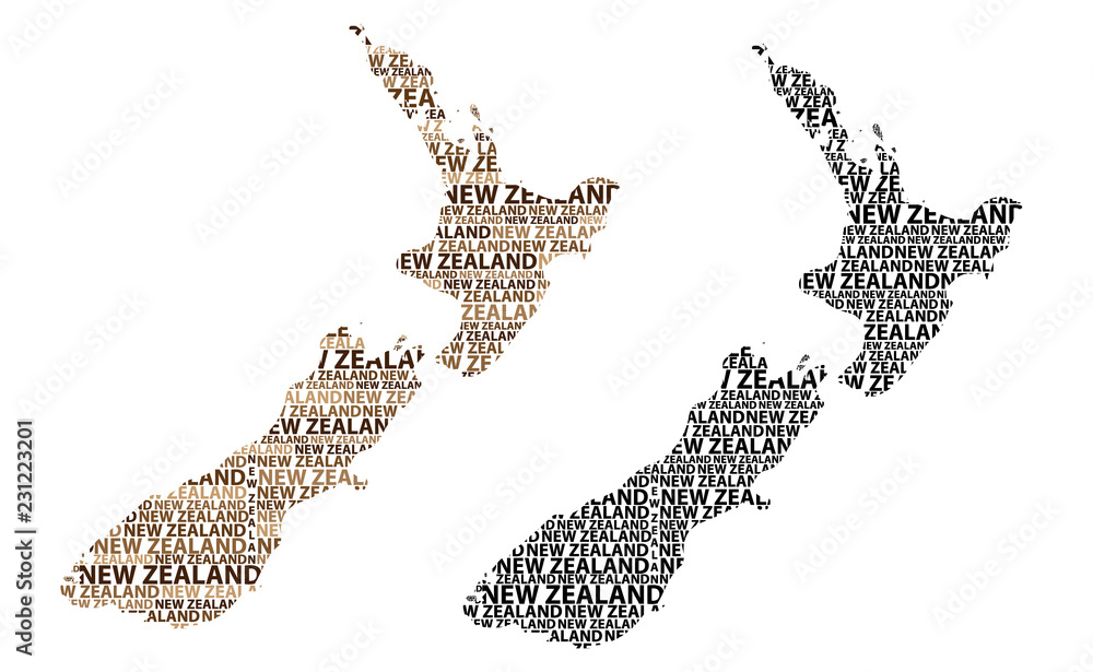 Sketch New Zealand letter text map, New Zealand - in the shape of the ...