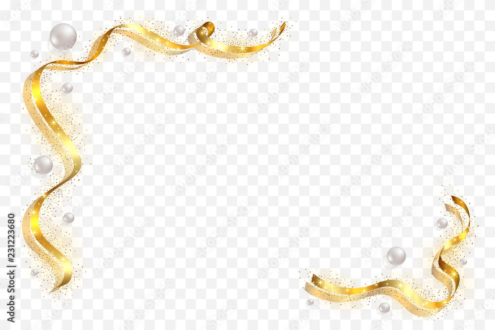 Gold ribbon frame. Golden serpentine design. Decorative streamer border ...