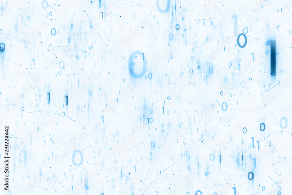 Computer network with binary numbers, lines and dots illustration on ...