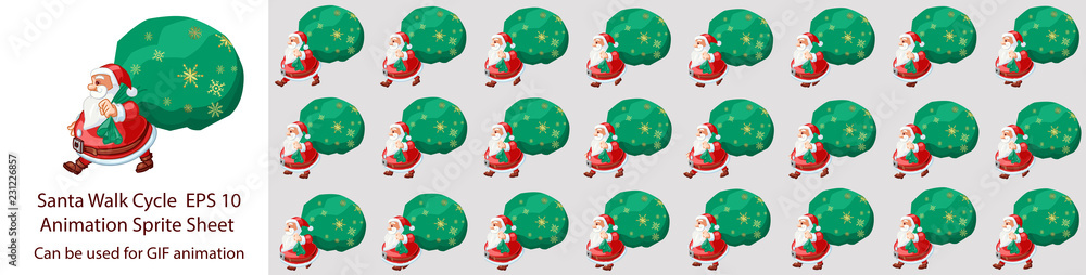 Christmas Santa walk cycle animation sprite sheet, Can be used for GIF ...