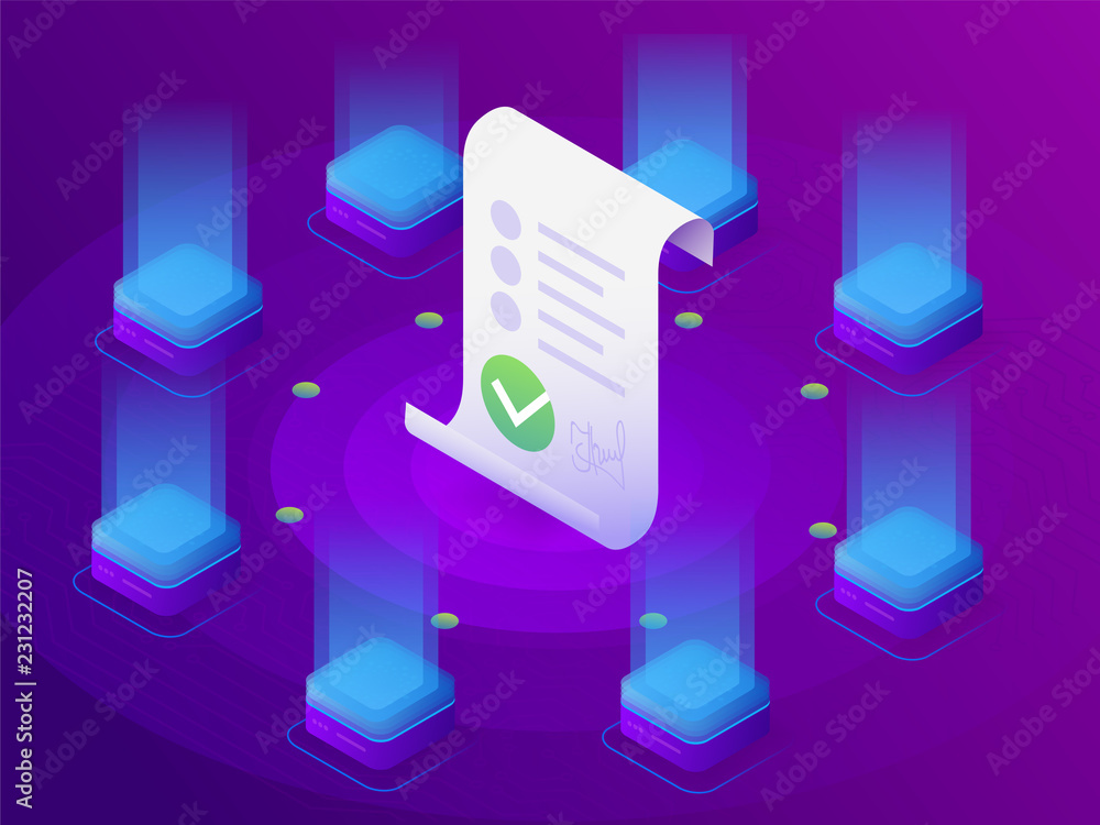 Blockchain, smart contract concept. Online business with digital ...