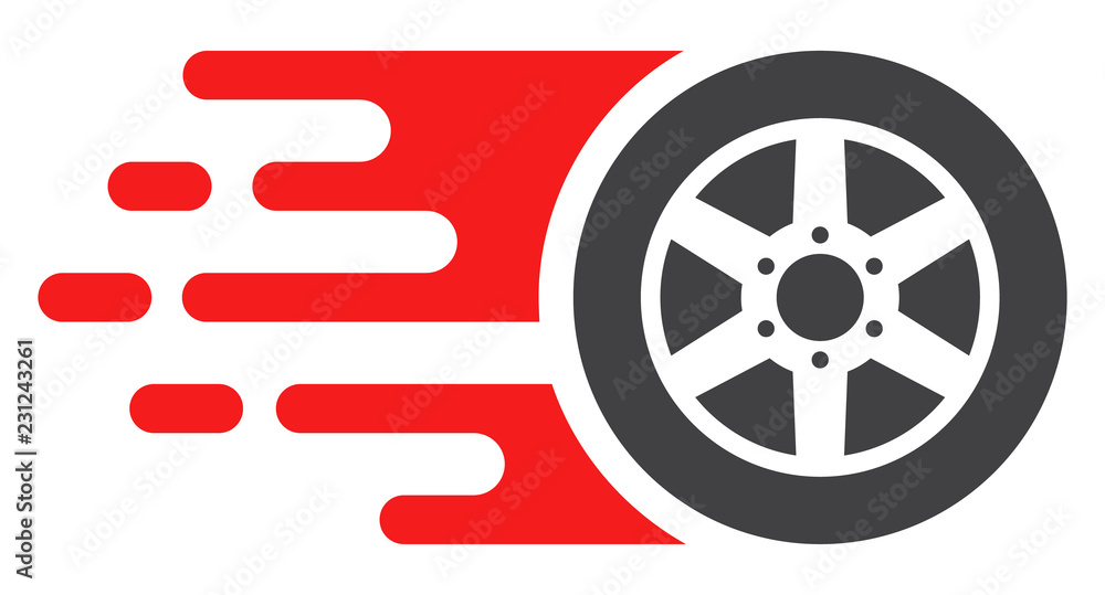 Bolide car wheel icon with fast rush effect in red and black colors ...