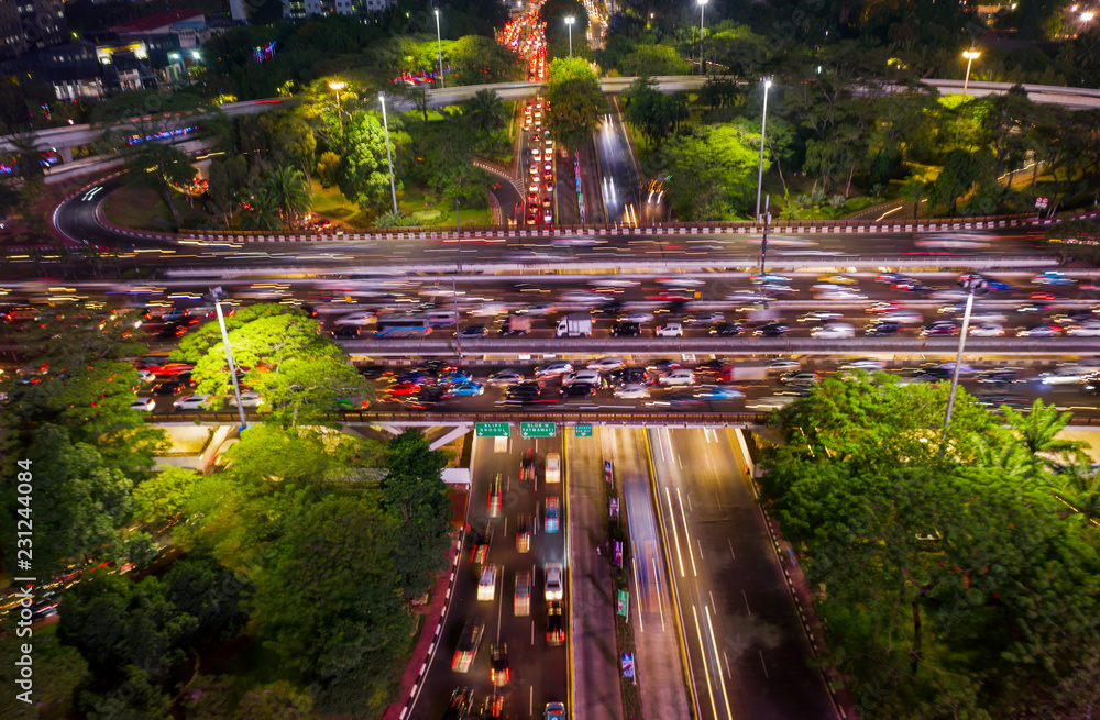 Rush hour traffic on the Semanggi bridge at night Stock Photo | Adobe Stock