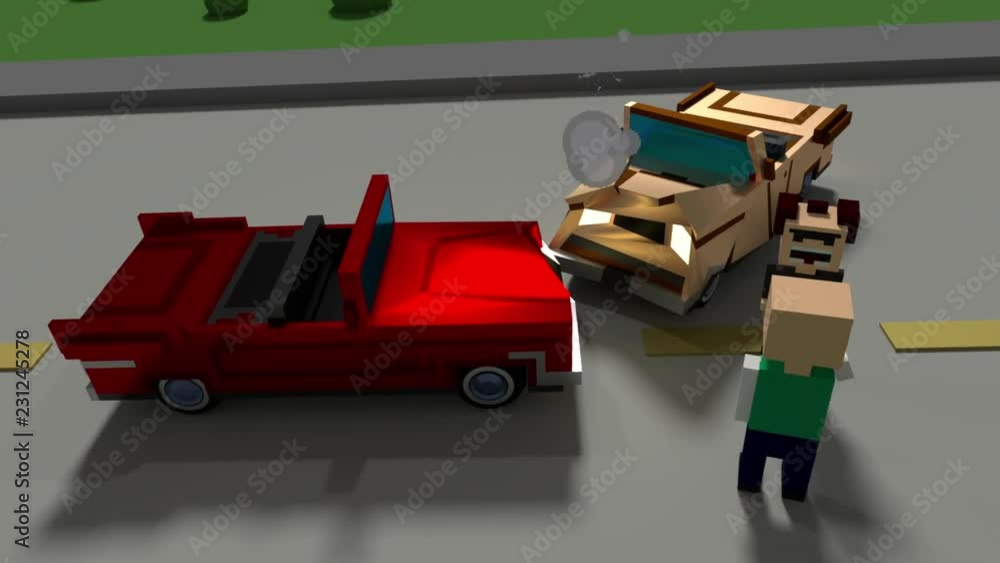 Stylized Low Poly Animation: Two angry men fight about a car crash ...