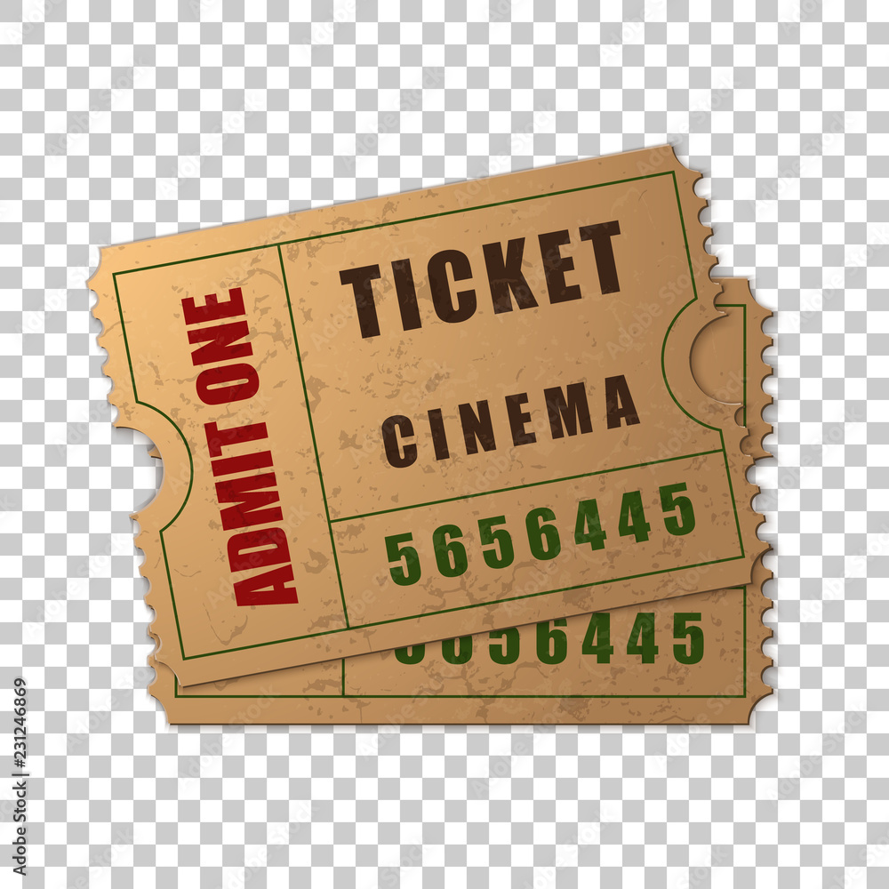 Realistic Two vintage cinema tickets isolated object on transparent ...