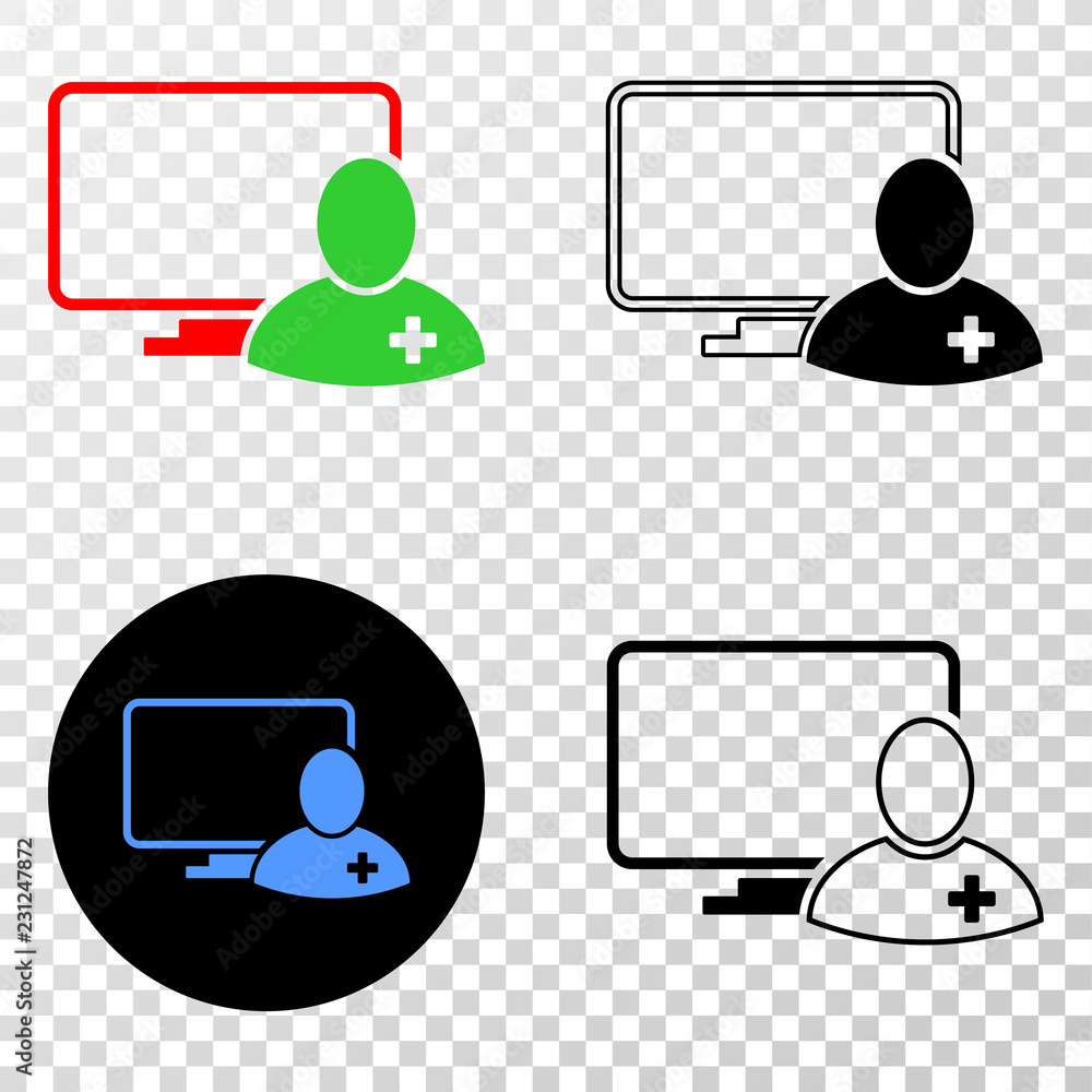 Computer doctor EPS vector icon with contour, black and colored ...