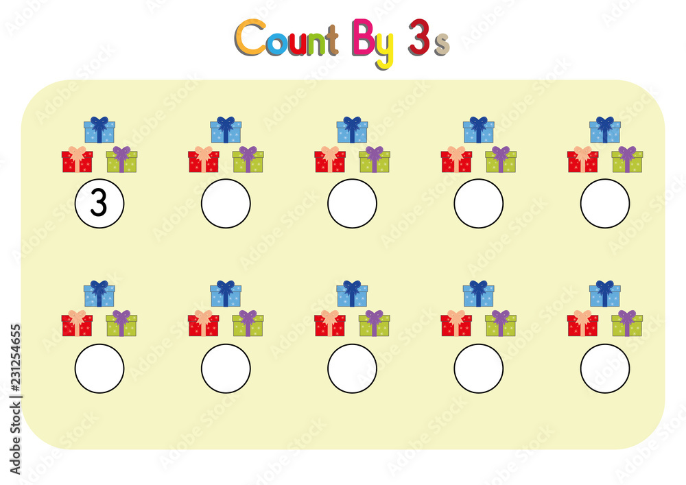 three counting activity, math worksheet, count by three practice ...