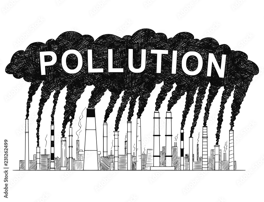 Vector artistic pen and ink drawing illustration of smoke coming from ...