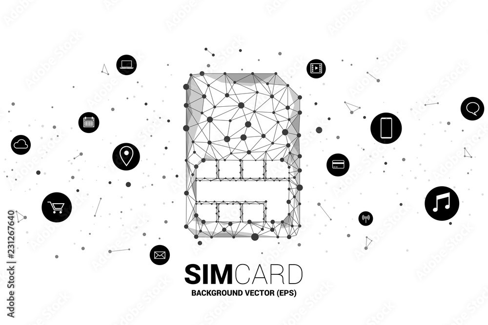 Vector Polygon dot connect line shaped sim card icon with functional ...