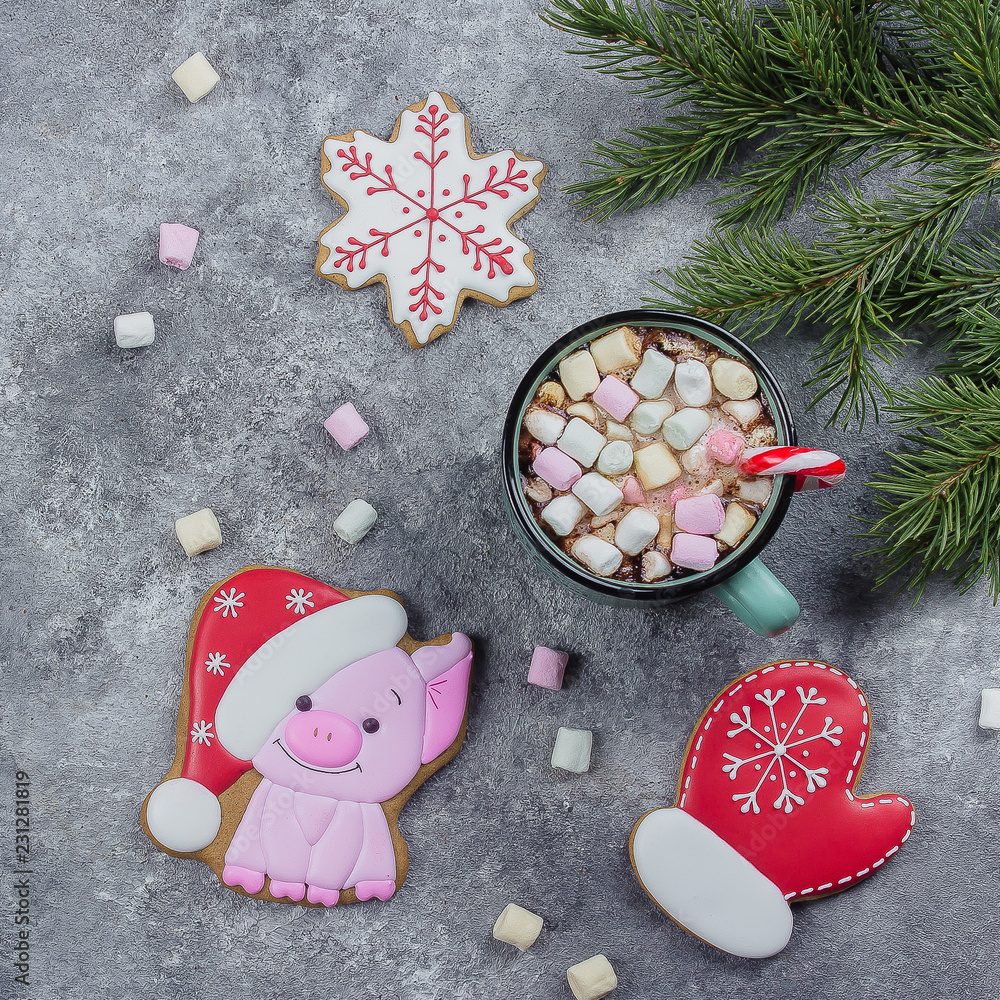 Christmas Gingerbread. Symbol of Year - Cute Pig, Snowflake and Mitten ...