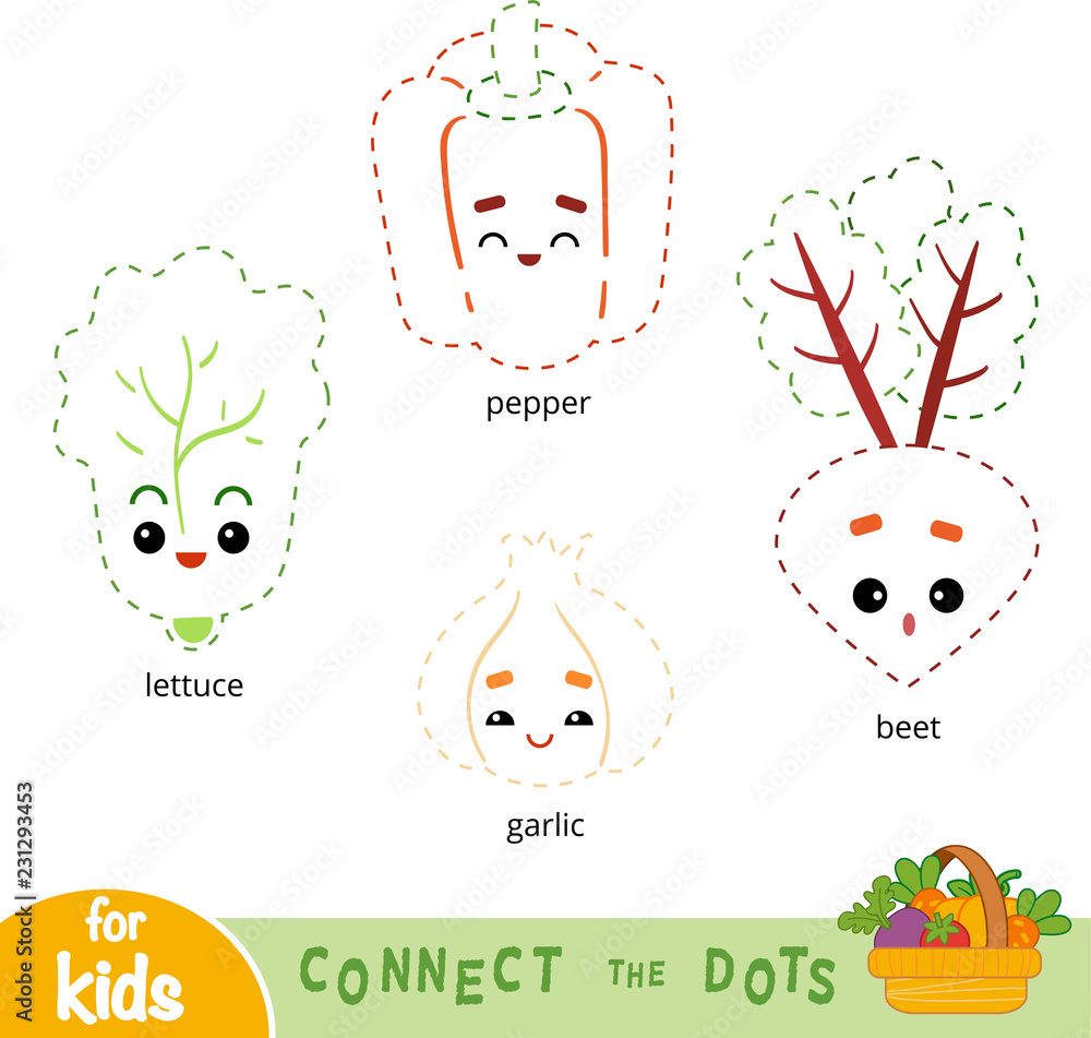 Connect the dots, game for children. Set of cartoon vegetables Stock ...