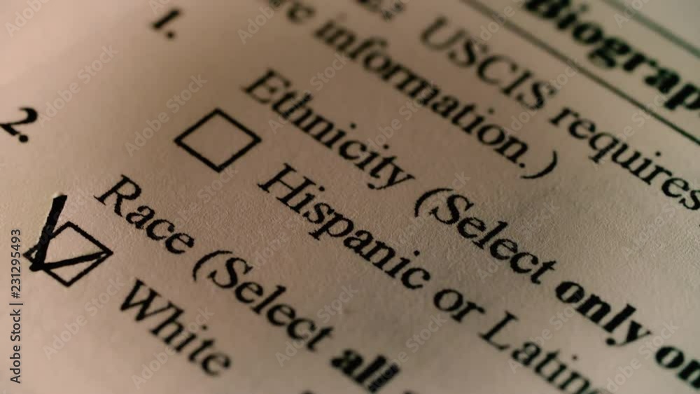 A pen marks a checkbox labeled white for ethnicity on a US immigration ...