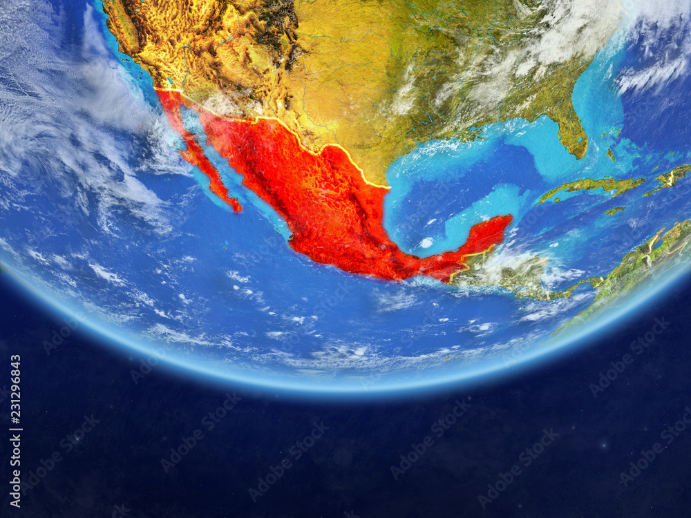 Mexico on realistic model of planet Earth with country borders and very ...