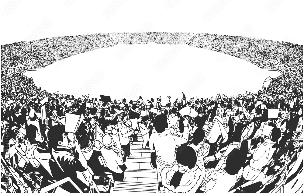 Stylized drawing of sports enthusiasts supporting their favorite team ...