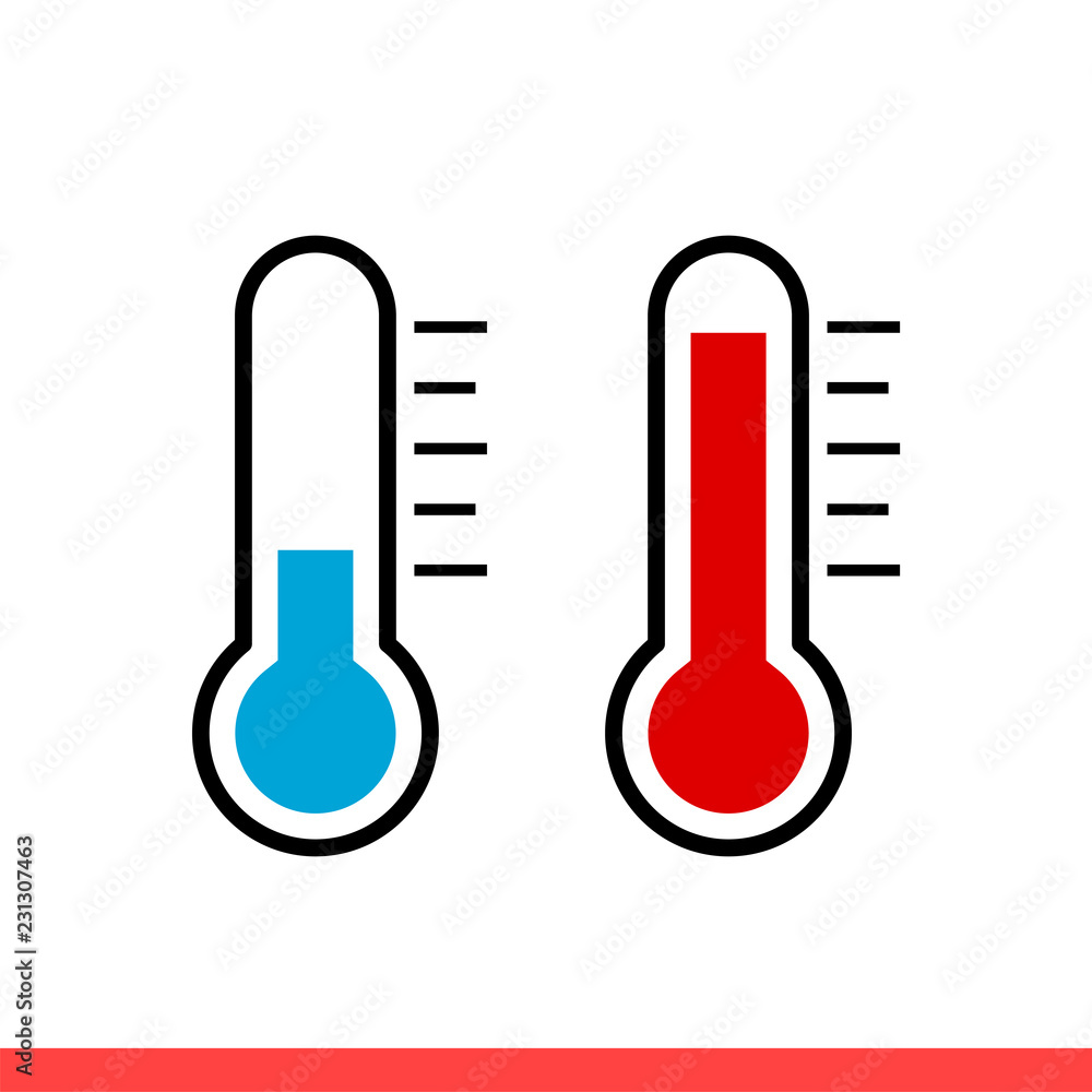 Thermometer icon in modern flat design isolated on white background, temperature vector ...